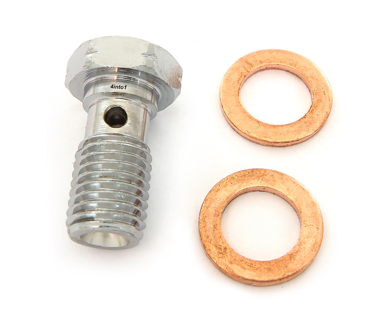 Short Aluminum Banjo Bolt With Crush Washers - Chrome