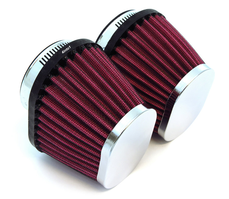 Set of 2 Chrome Performance Oval Pod Filters - 50mm - Honda CB/CL350 ...
