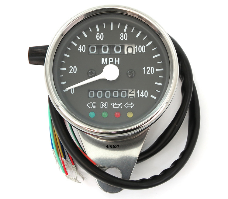 Mini Speedometer w/ Indicator Lights & Trip Meter - 2240:60 - Chrome ...