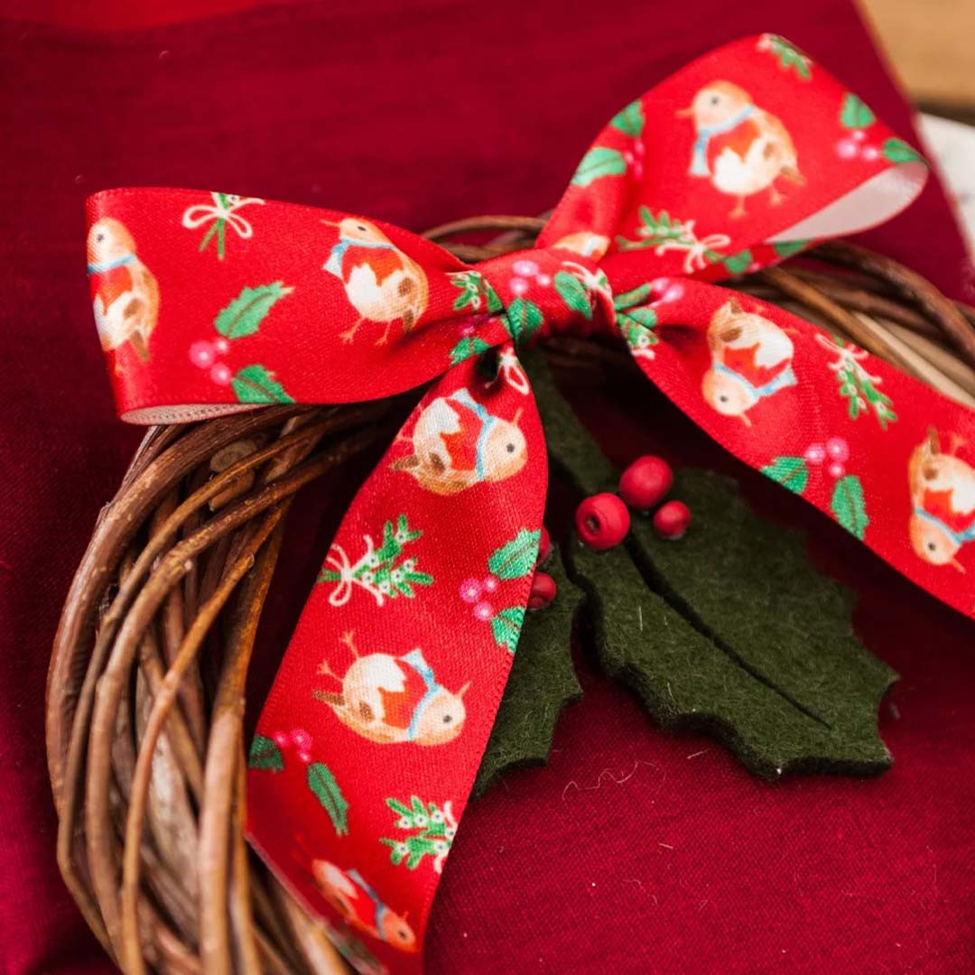 Christmas Robin Ribbon and Motto Kit Gold