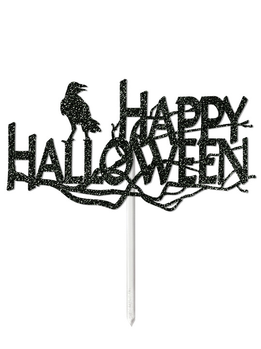 Black 'Happy Halloween' with Raven Cake Topper