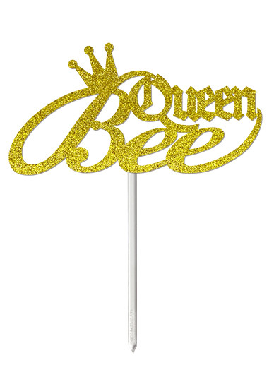Queen Bee Gold Glitter Card Cake Topper
