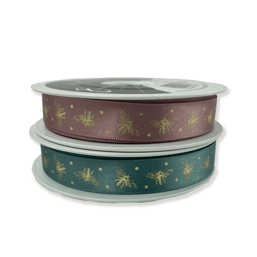 Sparkle Bee Ribbon - Dusky Pink - 15mm x 20 Metres