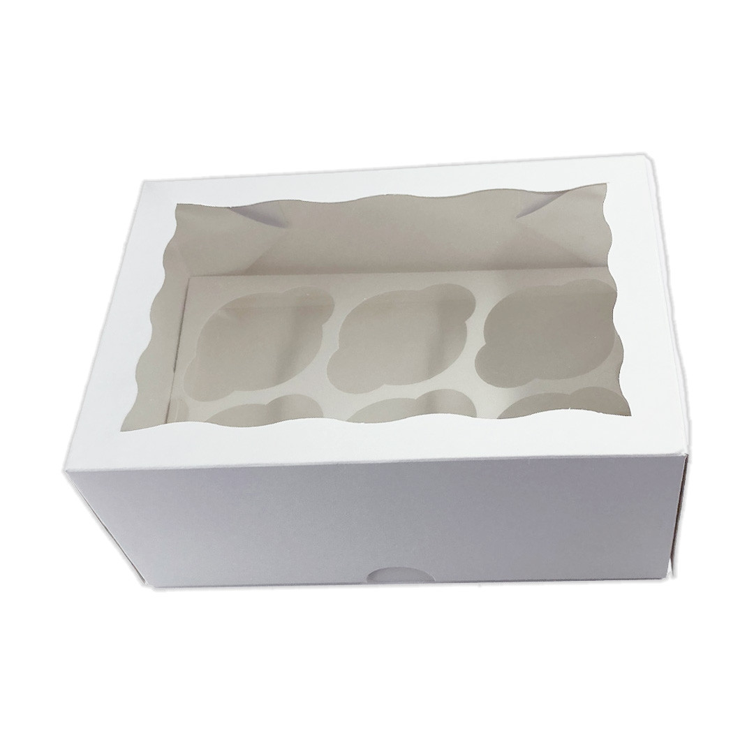White Cupcake Box 4" Deep - Holds 6 Cupcakes