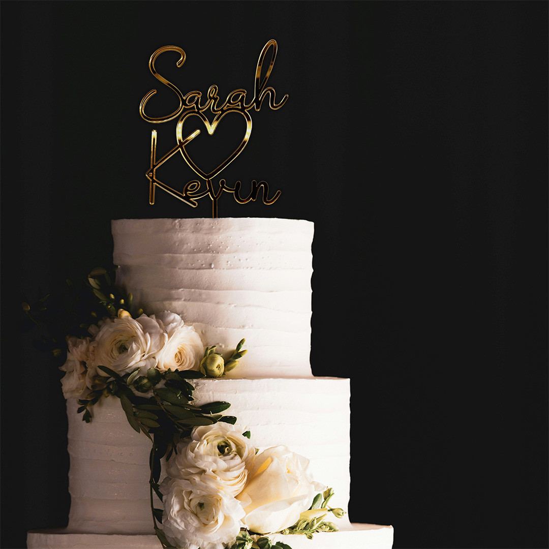 Wedding Personalised Heart Acrylic Cake Topper - Design 5