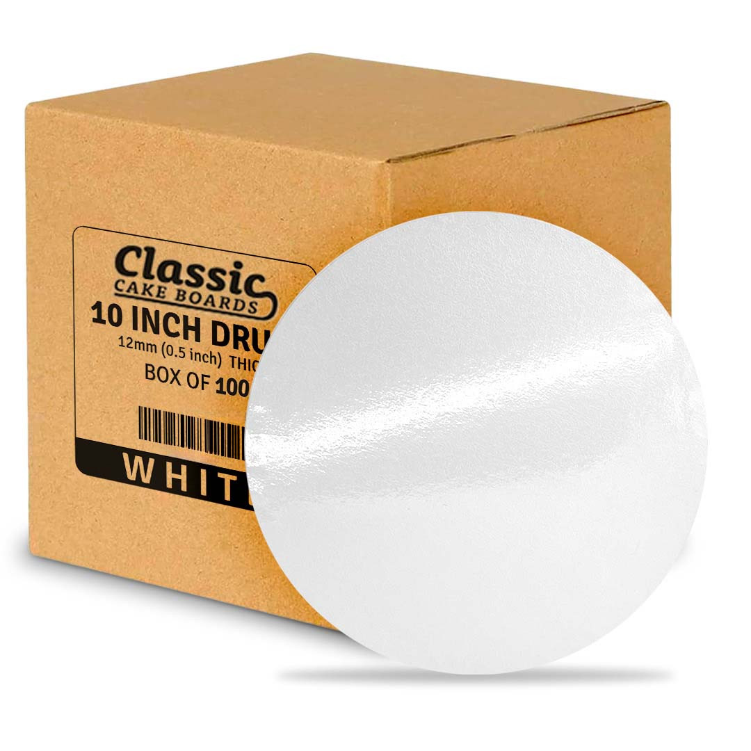 10" White Classic Round Cake Drum - BULK BOX