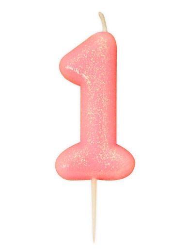 Pink Glitter Numeral Candle - 1
