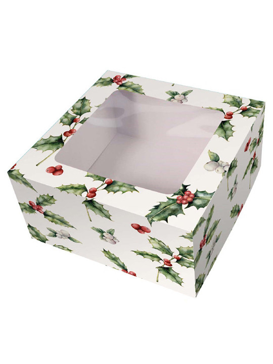 8" Christmas Vintage Holly Cake Box