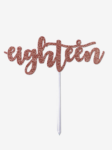 'Eighteen' Rose Gold Glitter Card Cake Topper