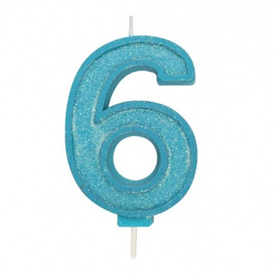 Blue Sparkle Number Candle - 6