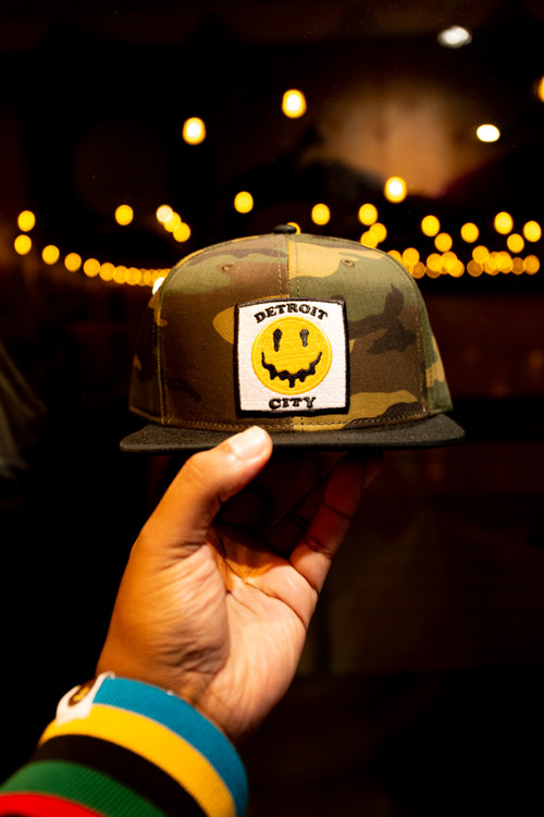 Detroit City Drippy Smiley Snapback - Camo - David Vintage