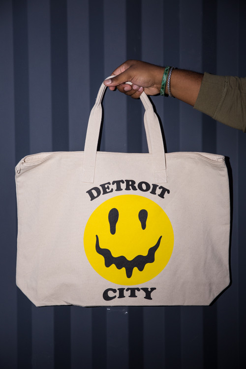 Detroit City Drippy Smiley Tote - Natural - David Vintage