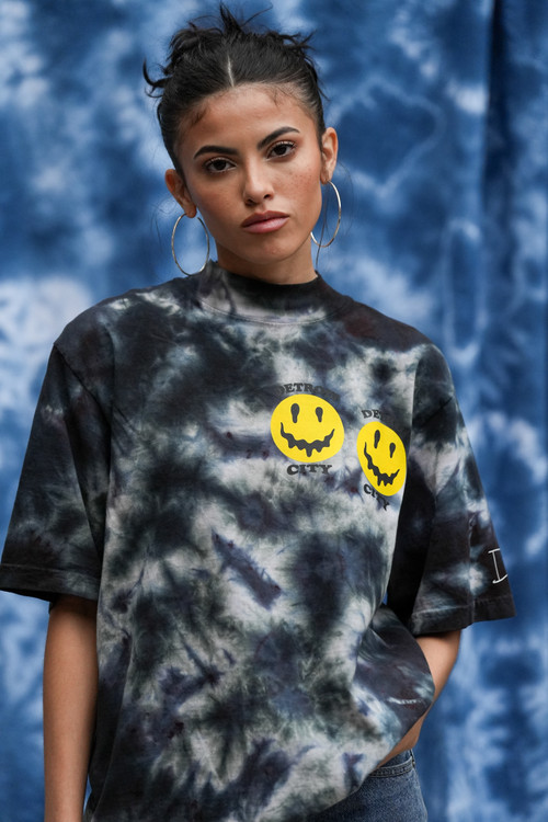 Hand Dyed Double Smiley Unisex Mock - Black AF - David Vintage