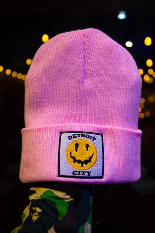Detroit City Drippy Smiley - Pink/Aurora (Beanie) - David Vintage