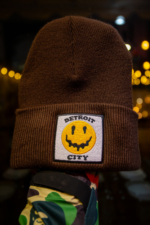 Detroit City Drippy Smiley - Brown/Aurora (Beanie) - David Vintage