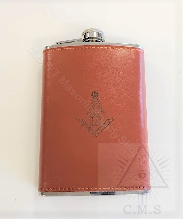 Leather-wrapped Masonic Hip Flask 8.oz - Masonic Supply Shop Canada