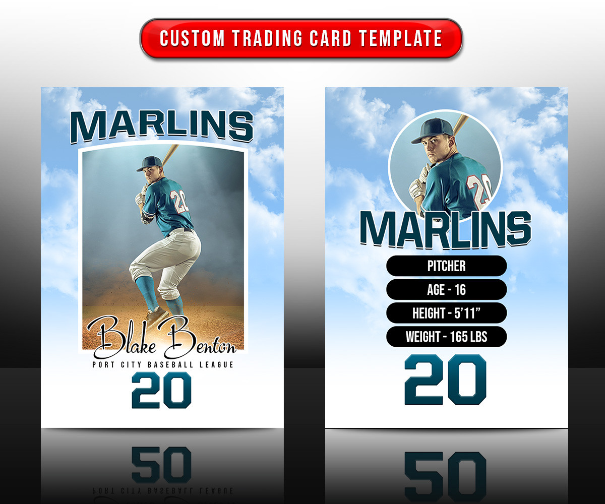 Custom Sports Trading Cards and 5x7 Template - Cloudy