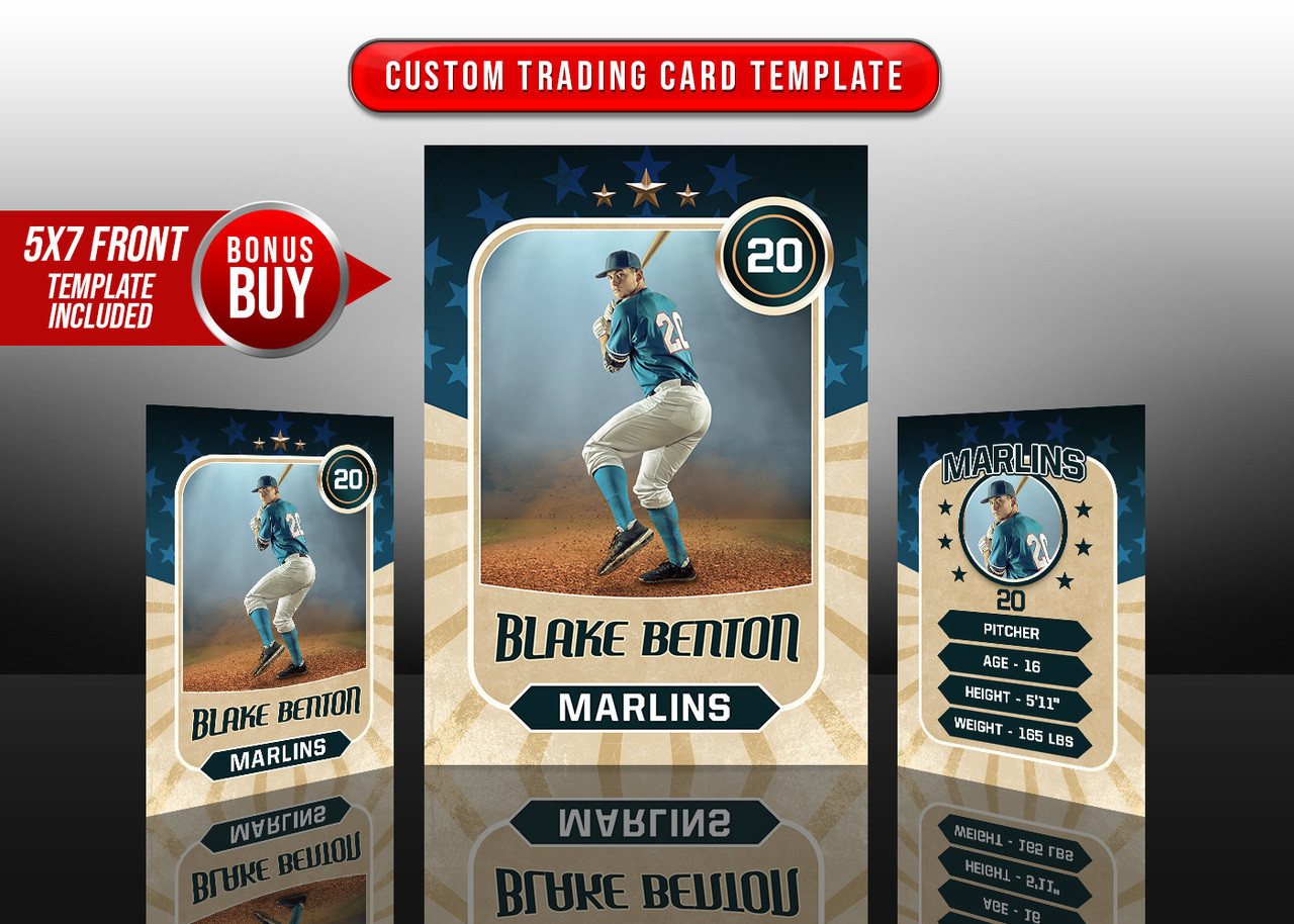 Custom Sports Trading Cards and 5x7 Template - Retro