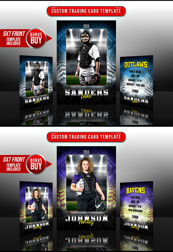 Baseball and Softball Custom Sports Trading Cards and 5x7 Template ...