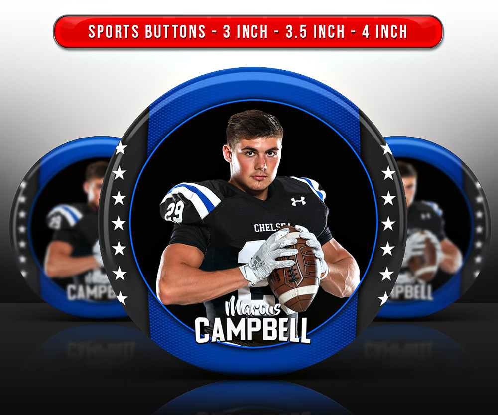 Custom Sports Photo Buttons - Double Stars