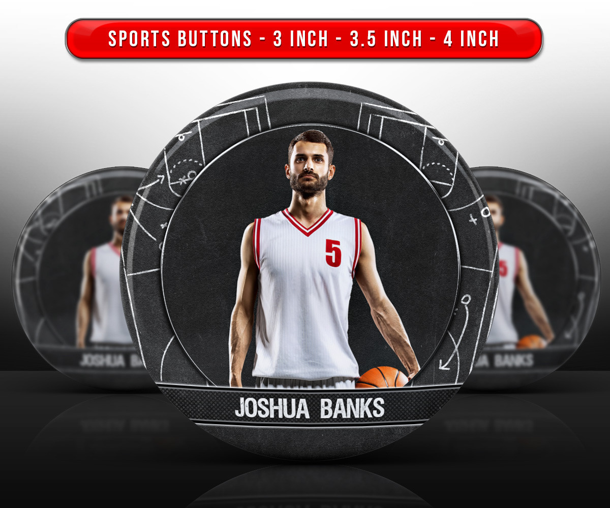 Custom Sports Photo Buttons - Basketball Chalk