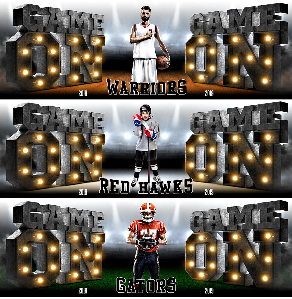 Panoramic Sports Team Banner Photo Template - Game On Lights - Multi ...