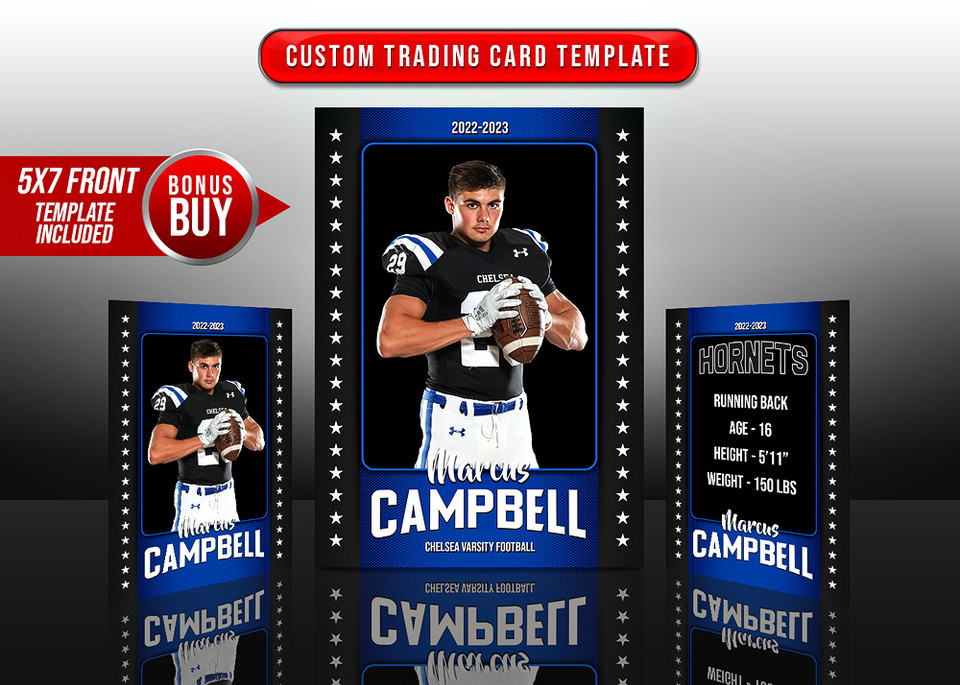 Multi-Sport Custom Trading Cards and 5x7 Template - Double Stars