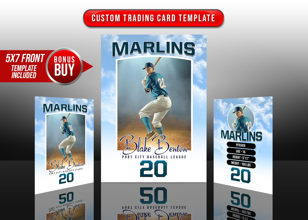 Custom Sports Trading Cards and 5x7 Template - Cloudy