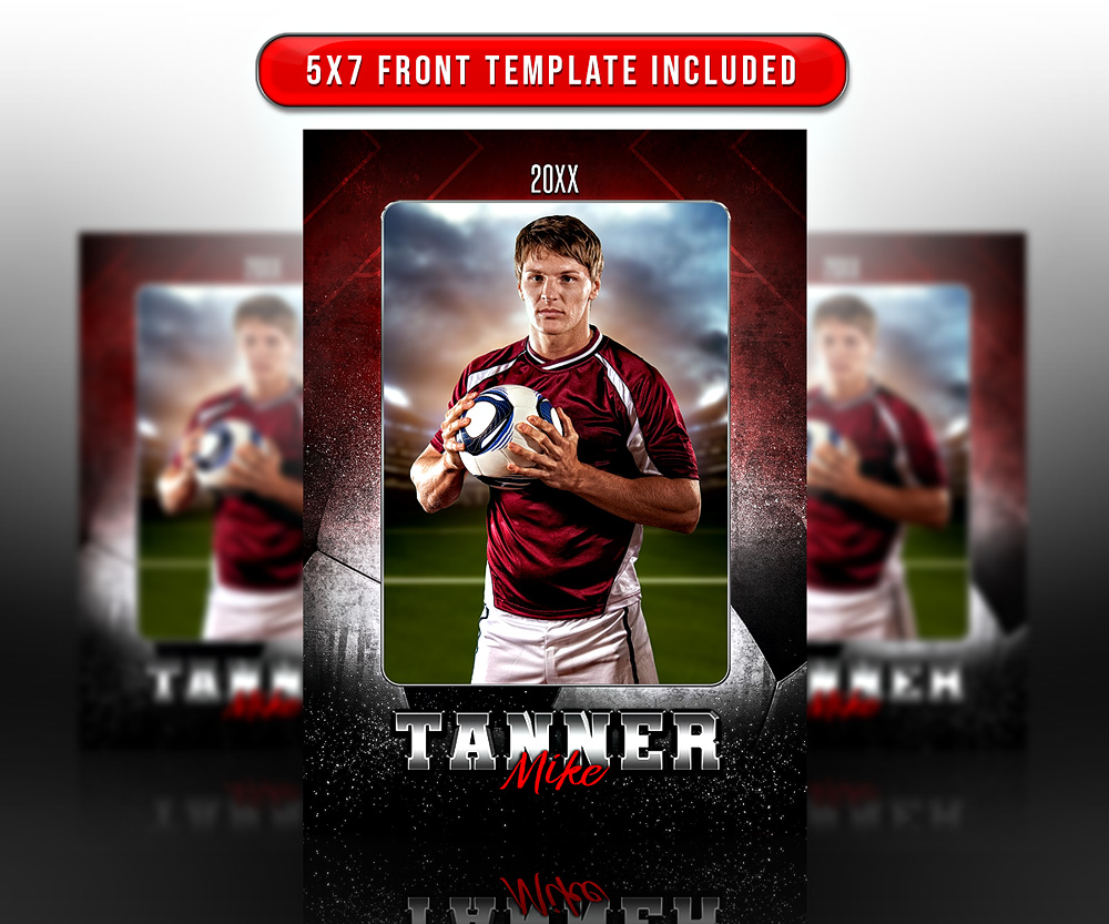Custom Sports Trading Cards and 5x7 Template - Grunge FX Soccer