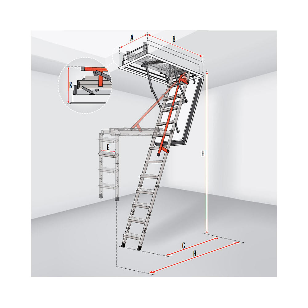 Fire-Rated Metal Attic Ladder 25"x56.5" up to 11'10": Sturdy