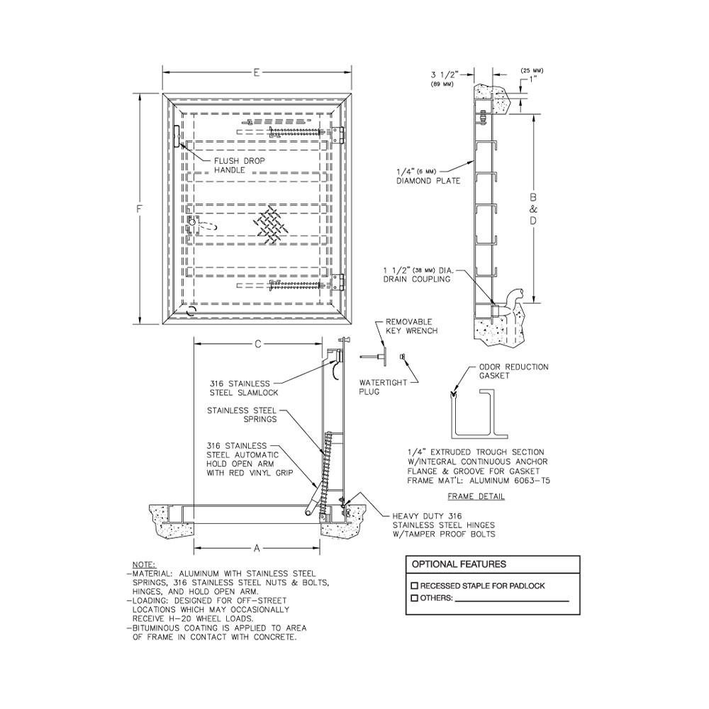 Watertight Floor Hatch H20 Loading 60"x60": Waterproof Entry