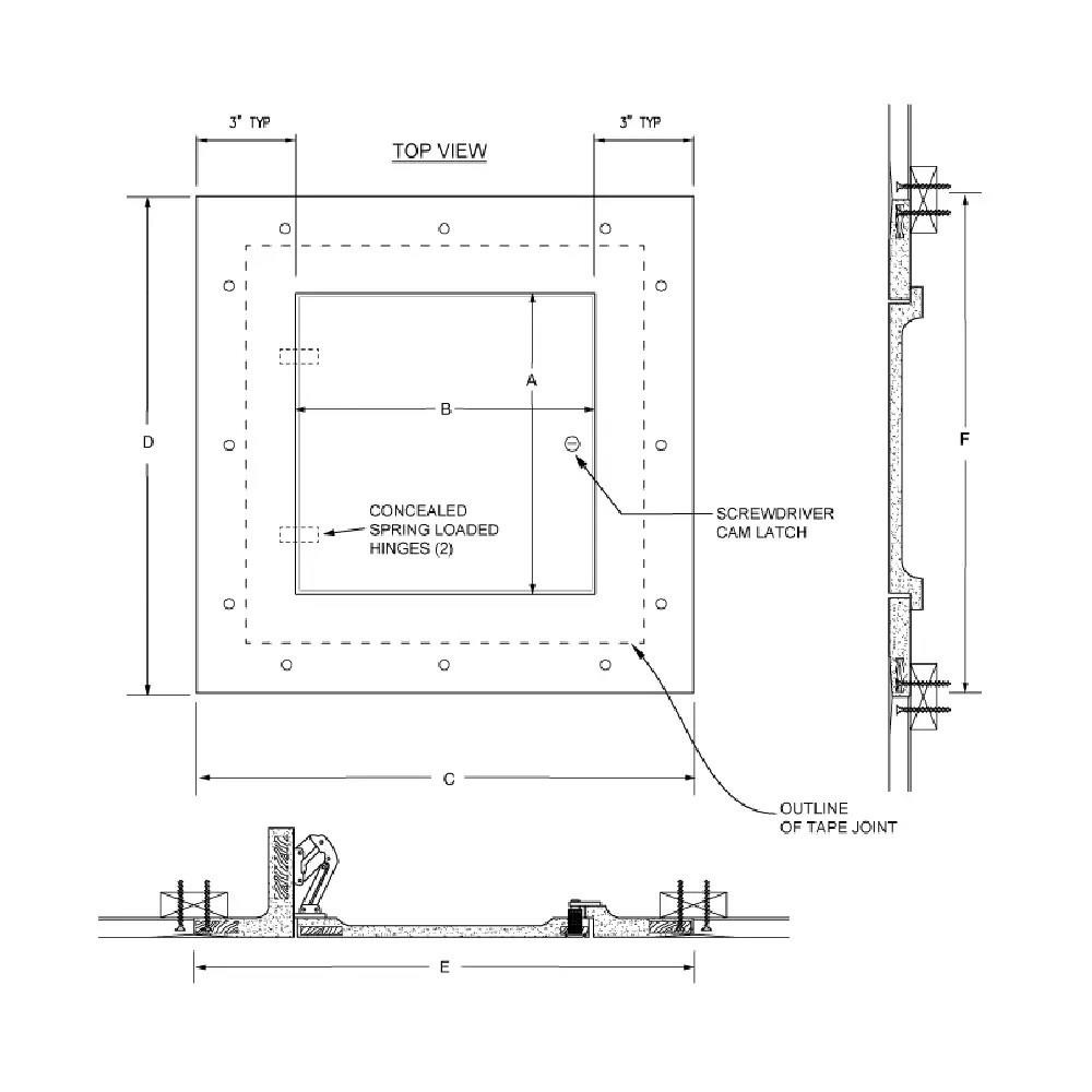 Hinged Square Corner Gypsum Access Panel 9" x 9": Durable