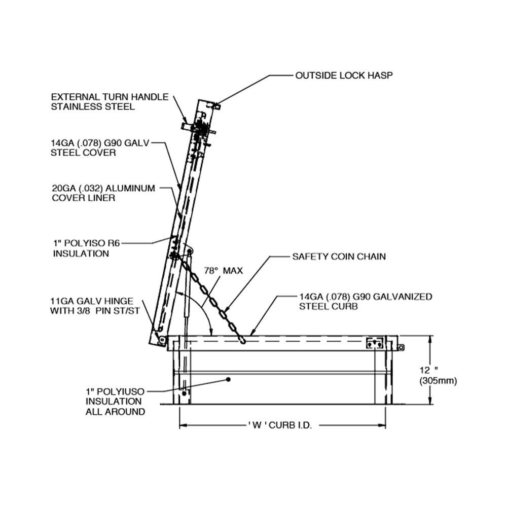 Galvanized Service Stair Roof Hatch 30"x96": Easy Access