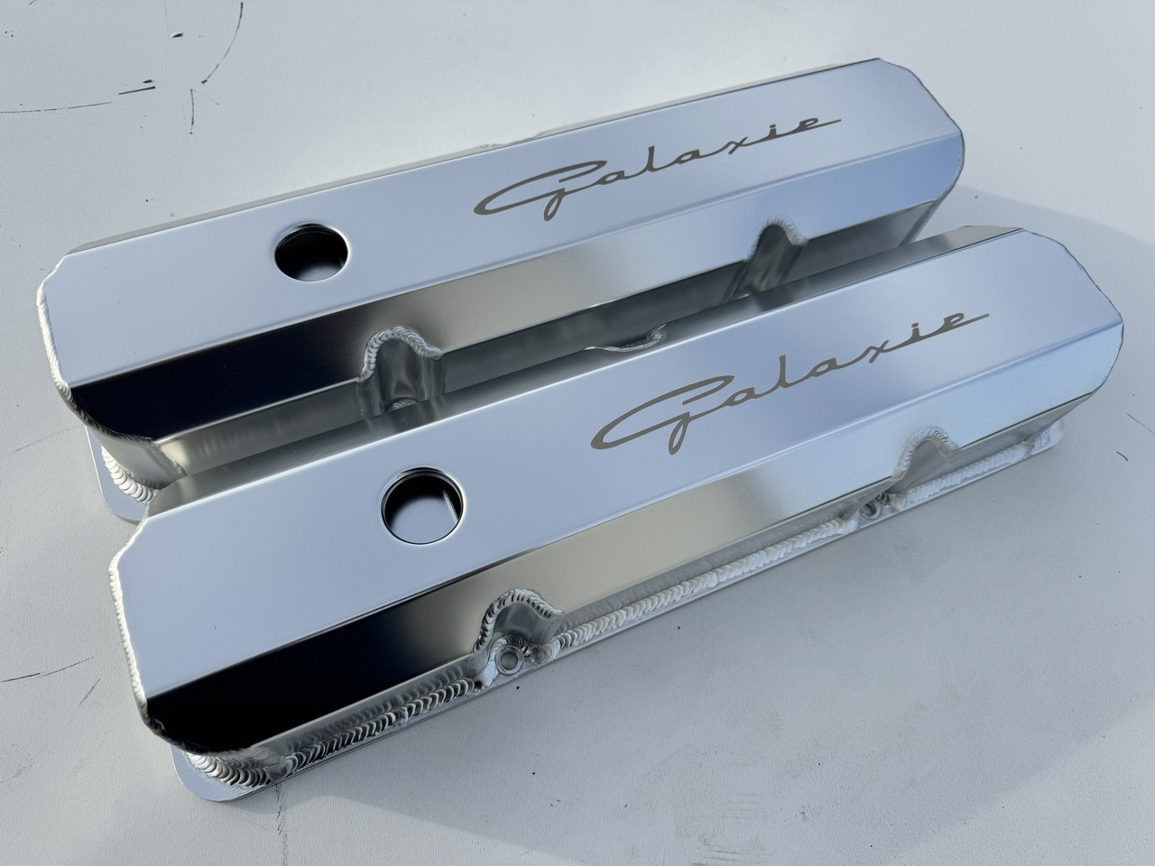 Fabricated Aluminum Ford FE Valve Covers laser etched Galaxie