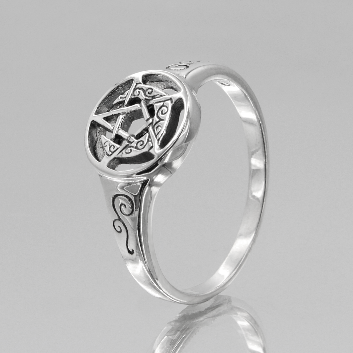Silver Triple Moon lunar Goddess Pagan Wiccan Pentacle Ring