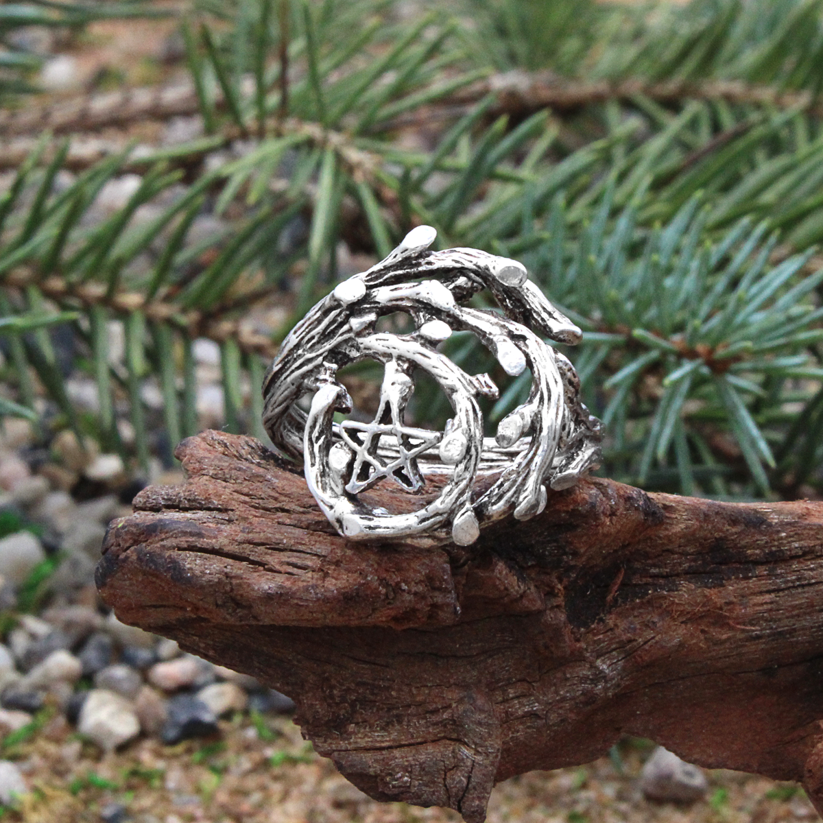 Sterling Silver Tree Pentacle Ring - Wicca Pagan Store