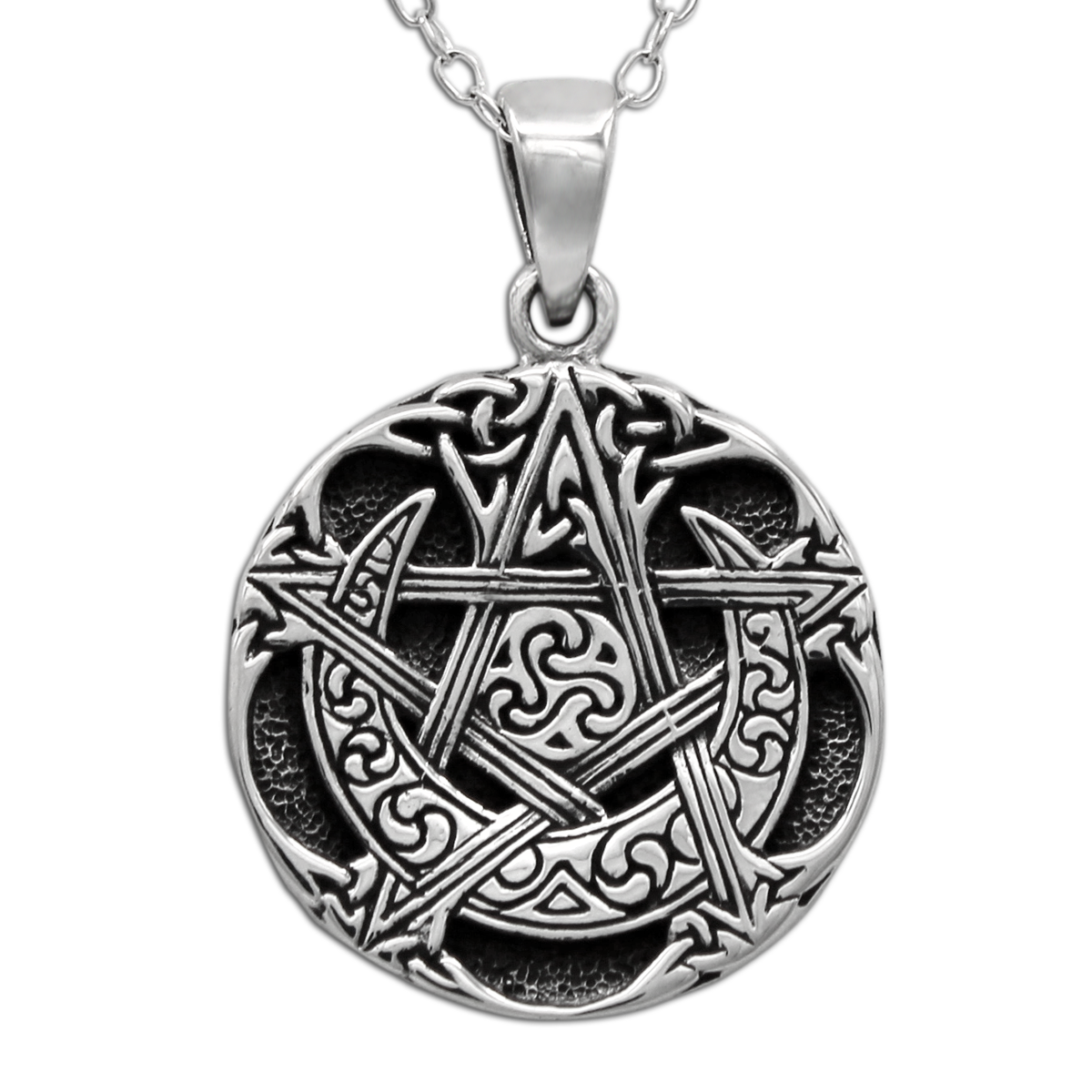 Small Moon Pentacle Pendant | Sterling Silver Wiccan Necklace | Pagan ...