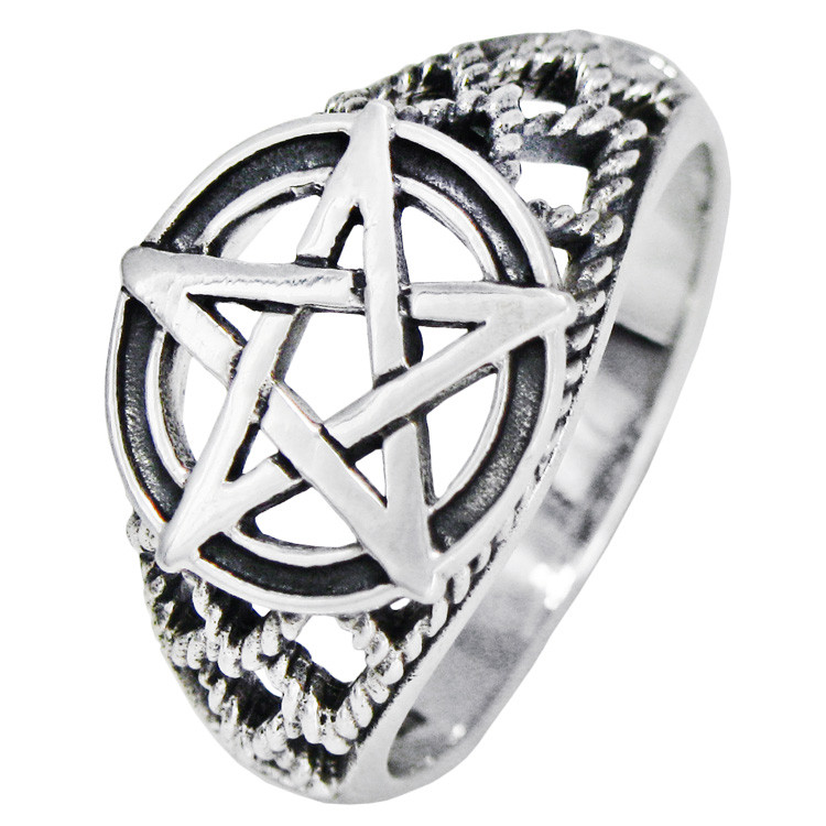 Sterling Silver Large Pentacle Pentagram Ring Wiccan Pagan Jewelry