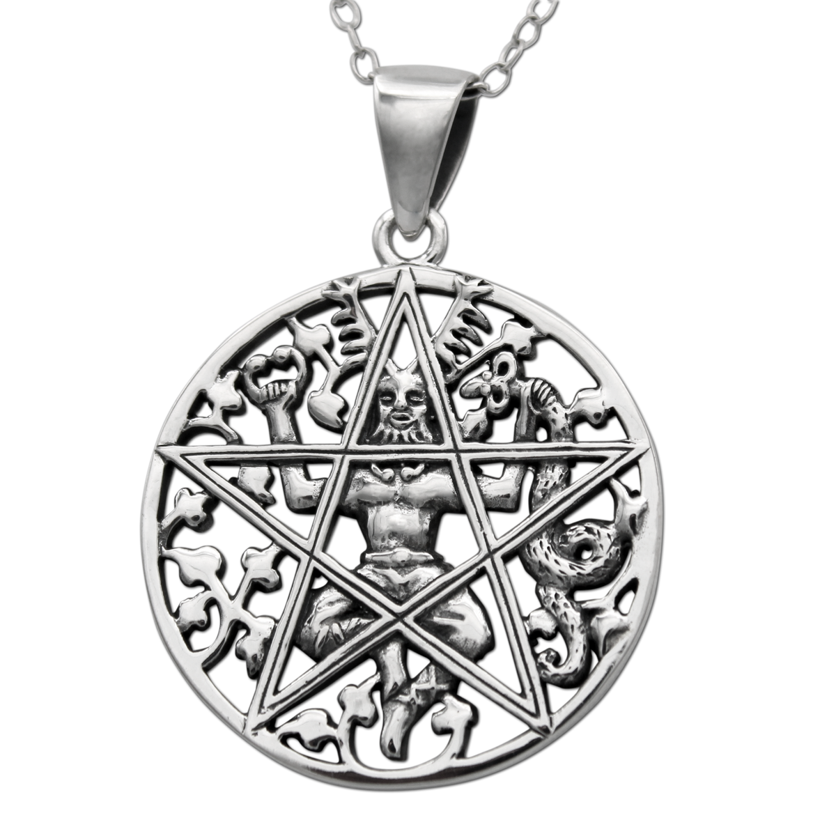 Large Solid Sterling Silver Wiccan Pentacle Pendant for men or women ...