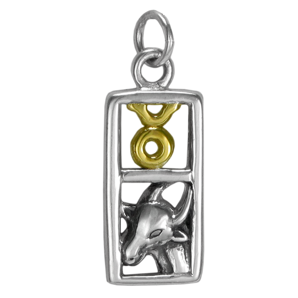 Taurus the Bull Zodiac Sign Pendant Charm Sterling Silver Gold Plating ...