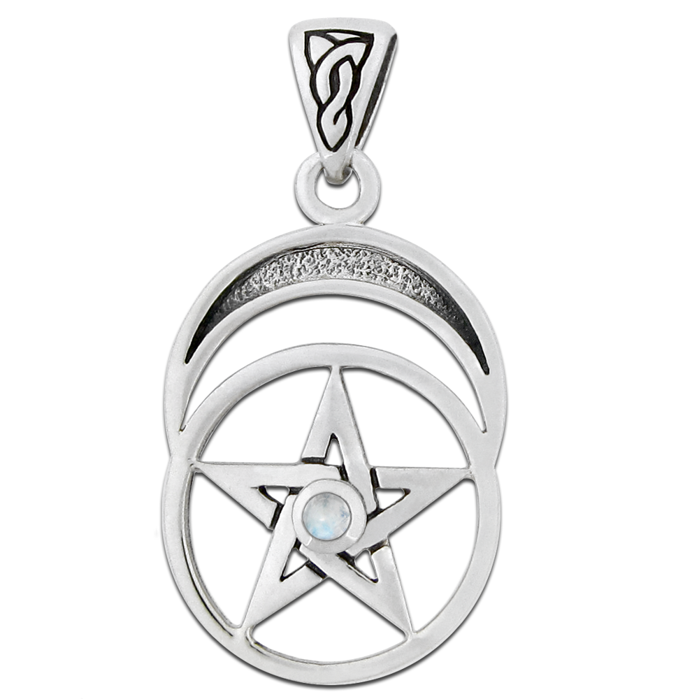Pentacle Moon Phases Rotating Flip Ring Moonstone Pentagram Wiccan ...