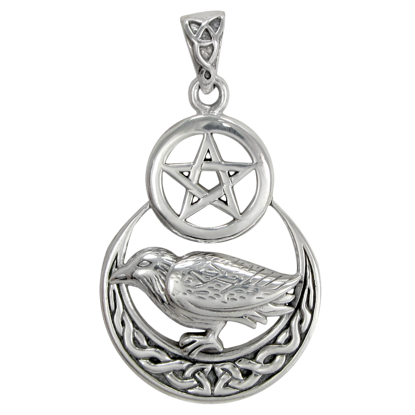 Sterling Silver Raven and Pentacle Witch Necklace