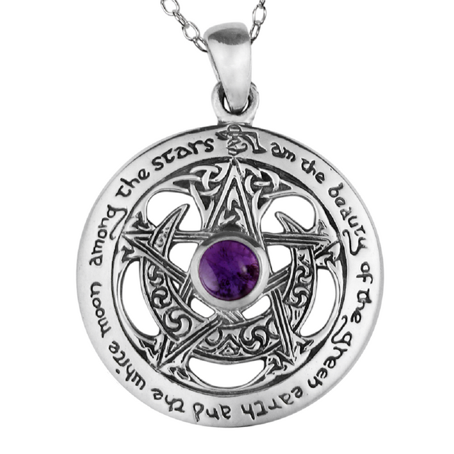 Small Moon Pentacle Pendant | Sterling Silver Wiccan Necklace | Pagan ...
