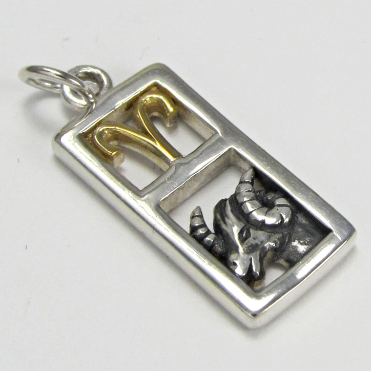 Aries the Ram Zodiac Sign Pendant Charm Sterling Silver Gold Plating ...