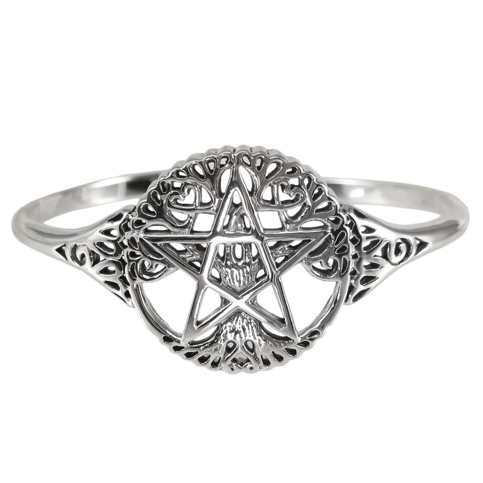 Sterling Silver Pentacle Pentagram Bracelet Link Style Pagan Wiccan Jewelry