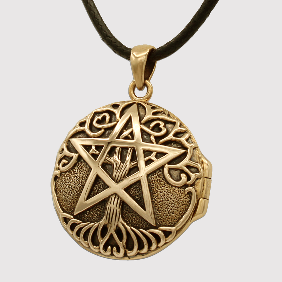 Bronze Celtic Swirl with Hidden Pentacle Locket Pendant - Wicca Pagan Store