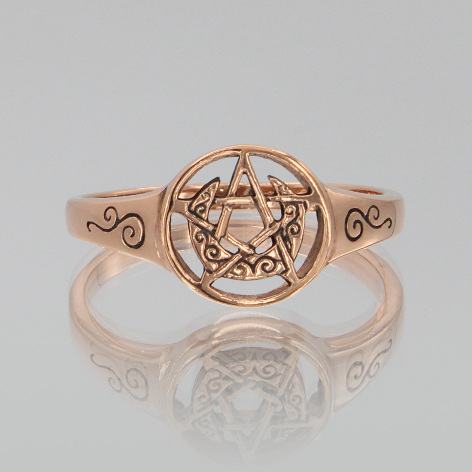 Silver Triple Moon lunar Goddess Pagan Wiccan Pentacle Ring