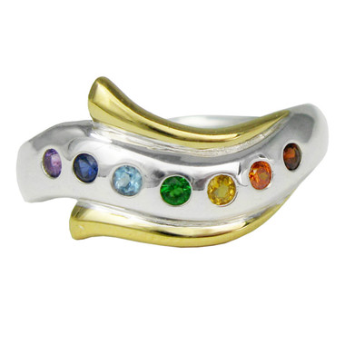 Wiccan Gifts: Chakra Healing Ring | Sterling Silver & 14k Gold
