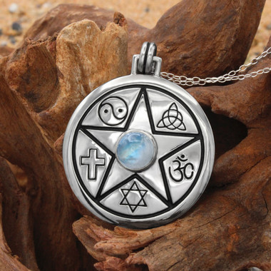 Sterling Silver Unitarian Pentacle Faiths of the World Pendant with ...