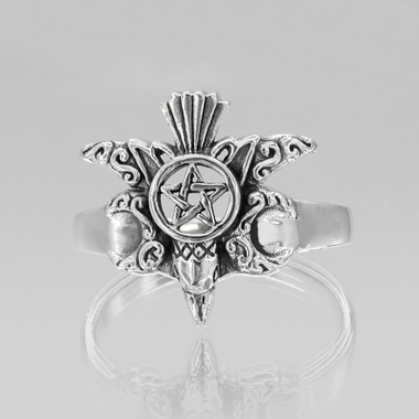 Sterling Silver Raven and Pentacle Witch Ring